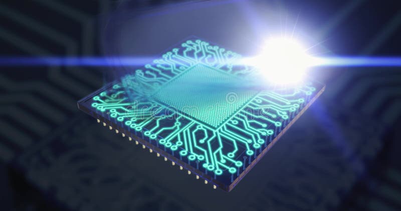Quantum Processor Lying on a Circuit Board with Golden Lines. 3D Stock ...