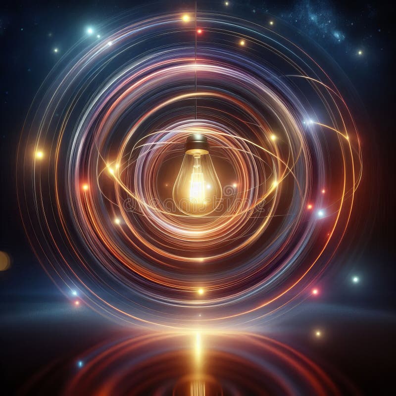 Quantum Rings Rings of Light that Orbit Around a Central Bulb Ch Stock ...