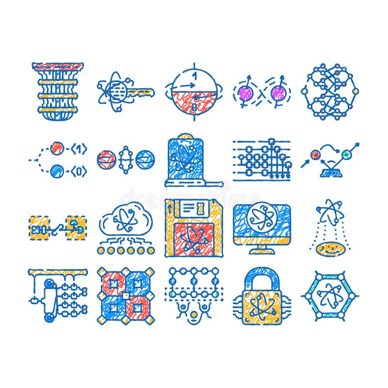 Quantum Technology Data Network Icon Hand Drawn Stock Vector ...
