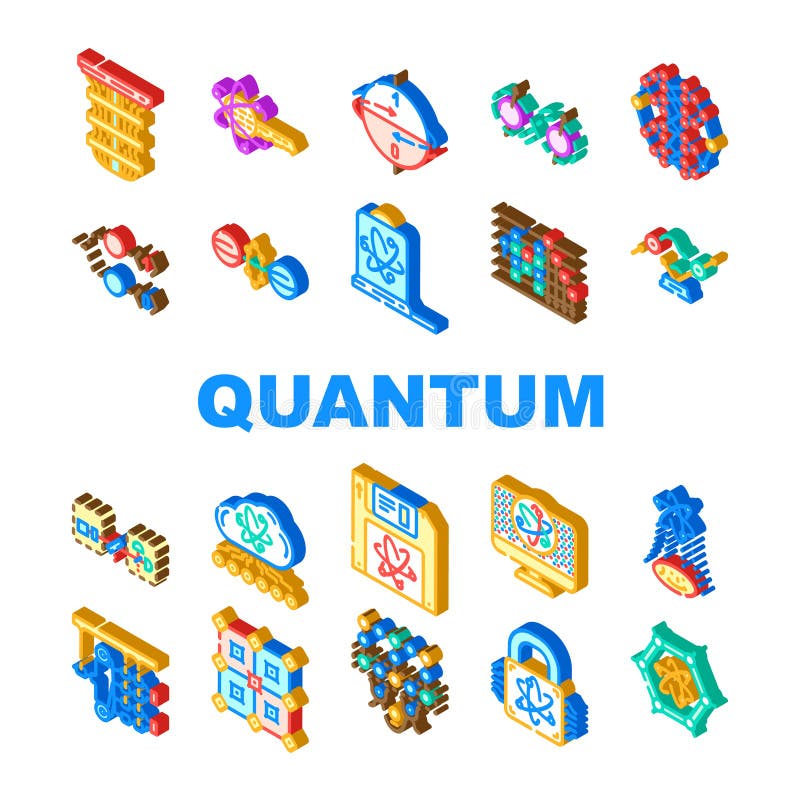 Quantum Technology Data Network Icons Set Vector Stock Vector ...
