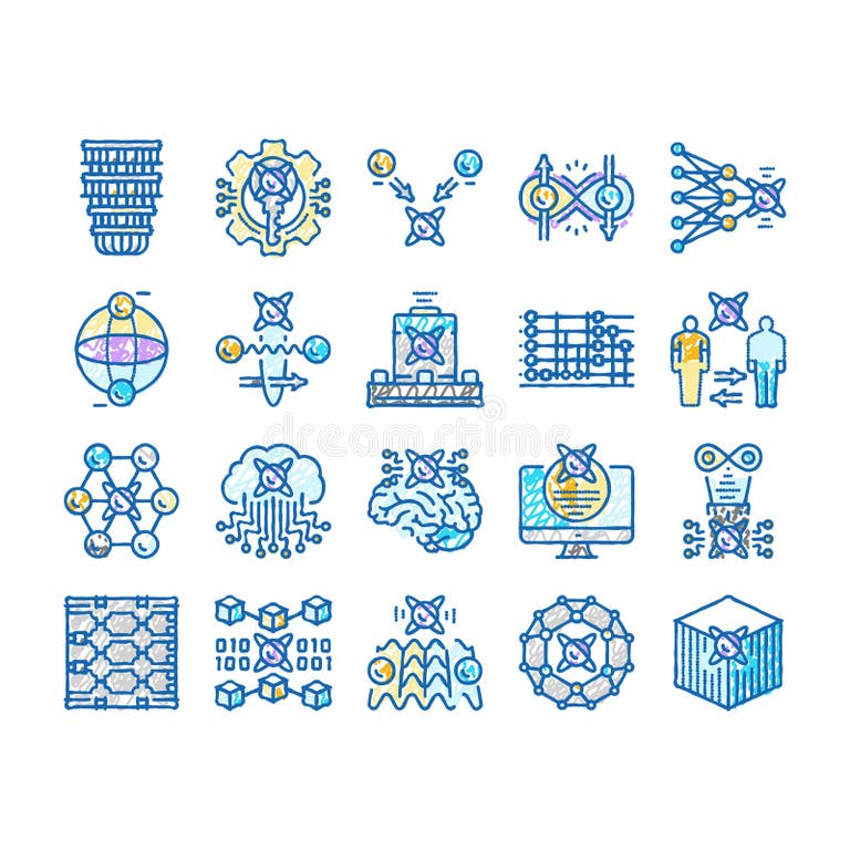 Quantum Technology Data Science Icons Hand Drawn Stock Illustration - Illustration of item ...