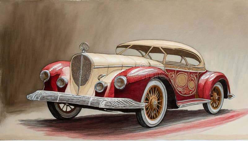 Quantumpunk Precision Painting: Red and Beige Old Car Drawing Stock ...