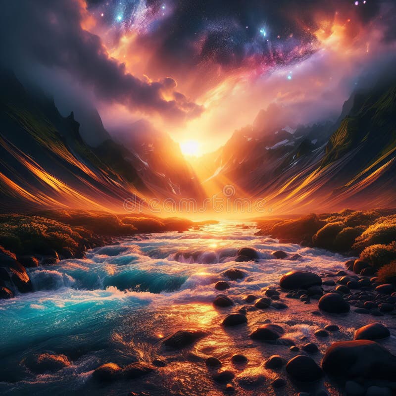 QuantumQuench a Shimmering River that Changes Color Based on the Stock ...