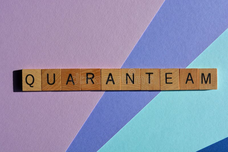 Quaranteam, Word in 3D Wooden Alphabet Letters Isolated on Colour ...