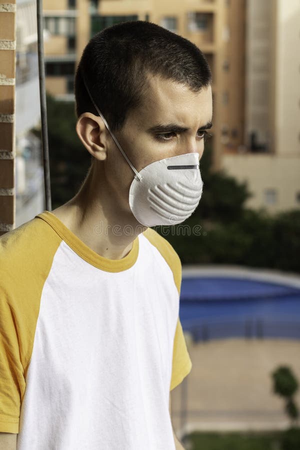 Quarantine Day for a Young Man with a Mask Stock Photo - Image of self ...