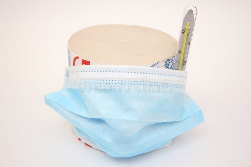 Quarantine Set. Mask, Thermometer, Toilet Paper Stock Photo - Image of ...