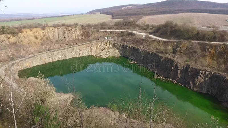 Quarry Abandoned Stone Open Pit Filled with Blue Water Stock Video ...