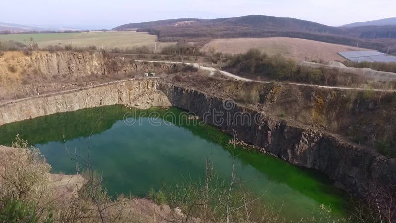 Quarry Abandoned Stone Open Pit Filled with Blue Water Stock Footage ...