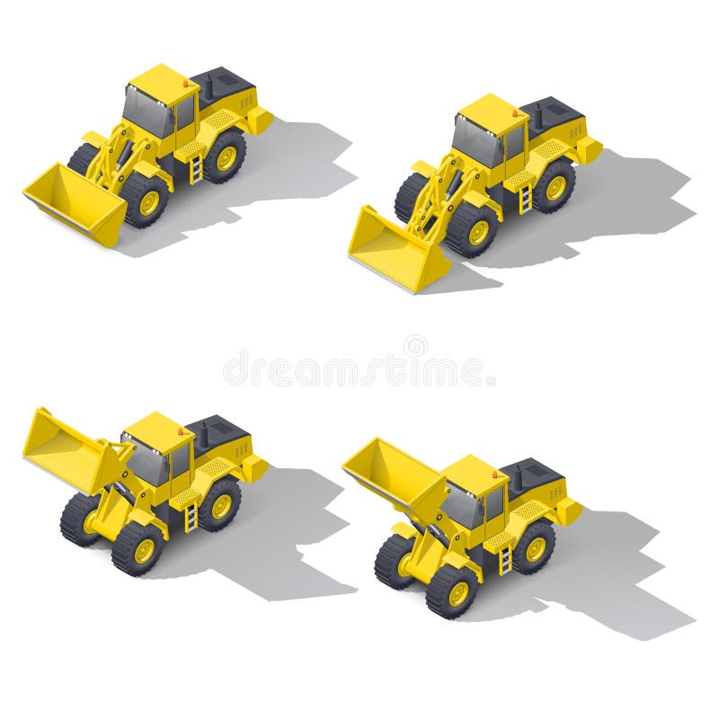 Loader with Bucket Side View and Front View Stock Vector - Illustration ...