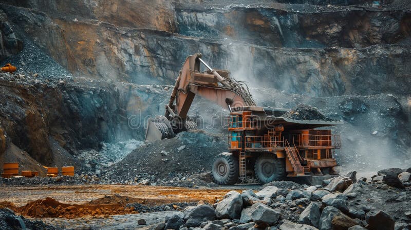Quarry with Large Machinery Extracting Stone and Rock, Which is Then ...