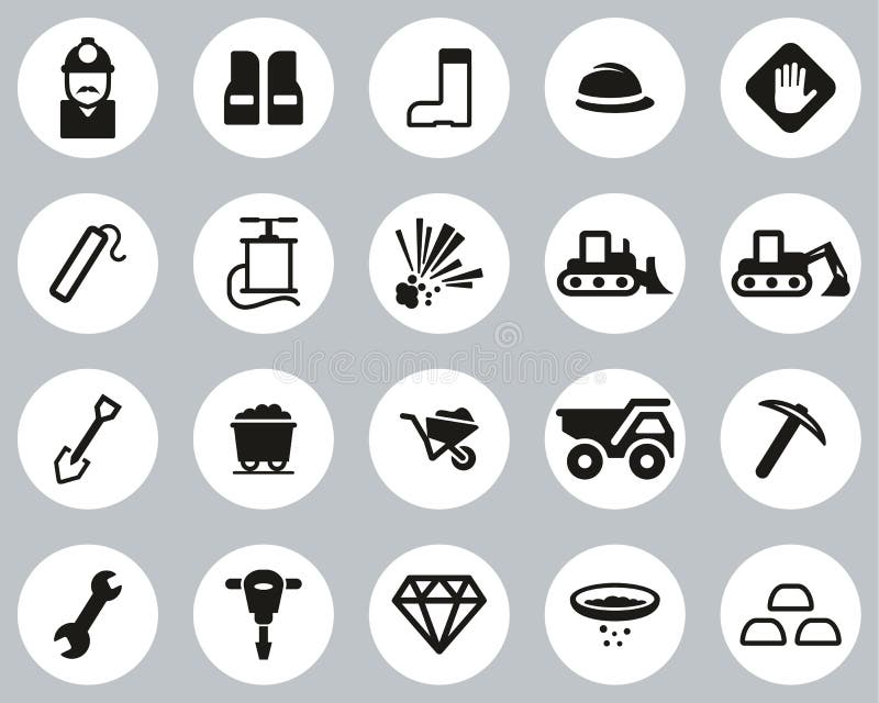Quarry or Mine Icons Black & White Flat Design Circle Set Big Stock ...