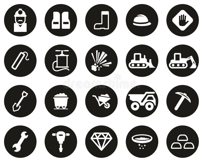 Quarry or Mine Icons Black & White Thin Line Set Big Stock Vector ...
