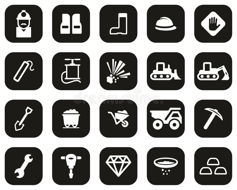 Quarry or Mine Icons White on Black Flat Design Set Big Stock Vector ...