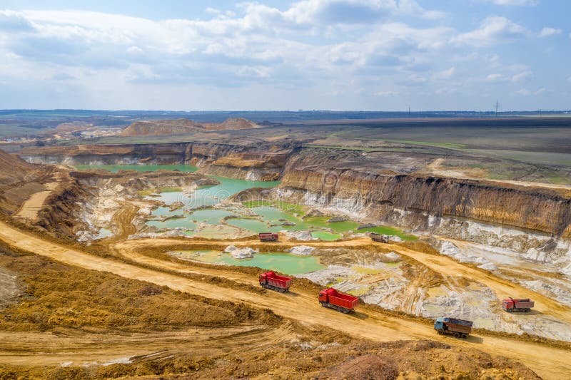 Quarry, Mining and Construction, Excavators and Trucks, View from Above ...