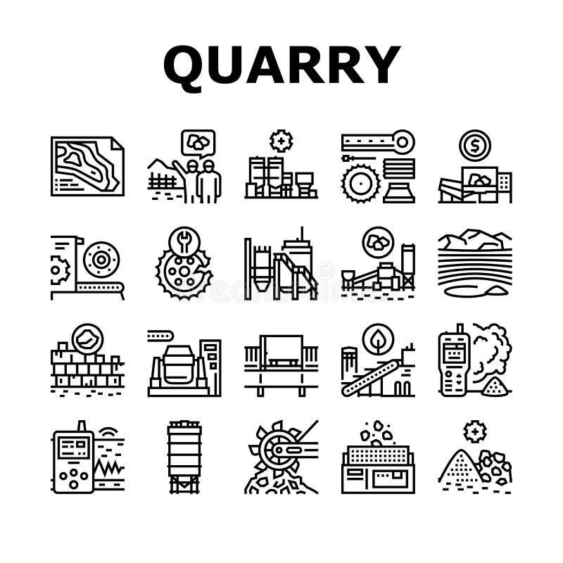 Quarry Mining Industrial Process Icons Set Vector Stock Vector ...