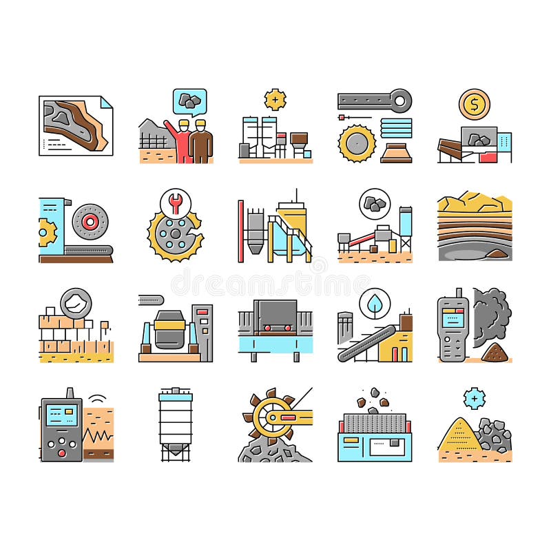 Quarry Mining Industrial Process Icons Set Vector . Stock Vector ...