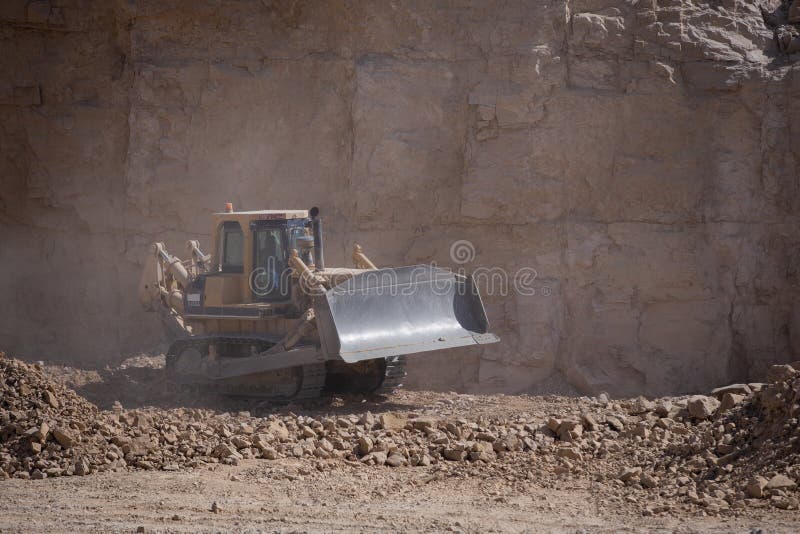 Quarry Mining Movers Excavators Working on Breaking the Rocks Editorial ...