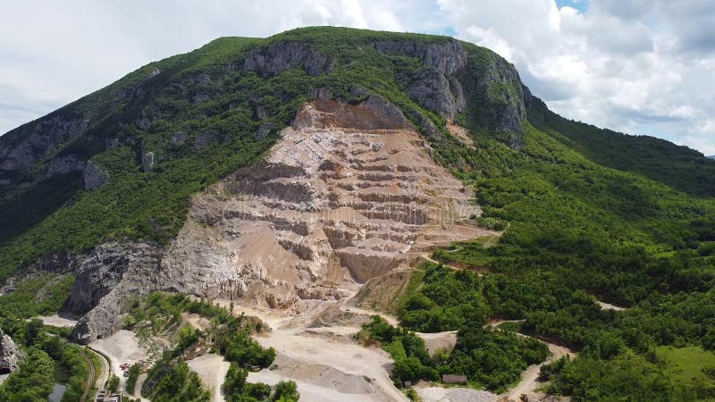 Stone Extraction in Quarry on the Mountain. Panoramic Drone ViewAerial ...