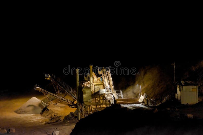 Quarry at Night - Illuminated Machine for Fractionating Rock Output ...