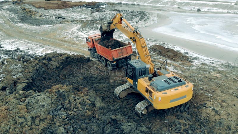 Excavator is Digging Copper Ore in a Top View Stock Footage - Video of ...