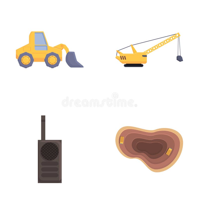 Quarrying Icons Set Cartoon Vector. Machine of Quarry Mining Work Stock ...