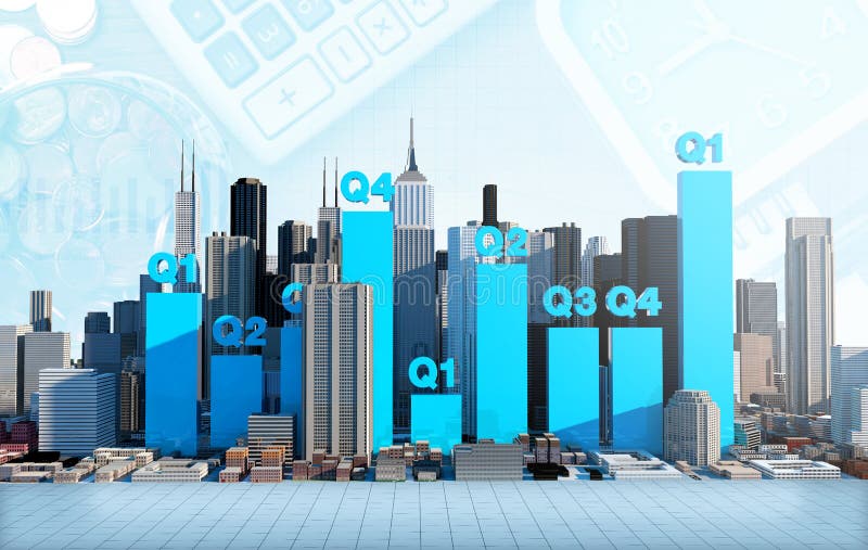 Quarter Graph Show Growth of Business Stock Illustration - Illustration ...