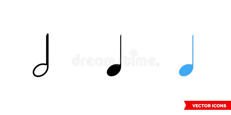 Quarter Note Icon of 3 Types Color, Black and White, Outline. Isolated ...