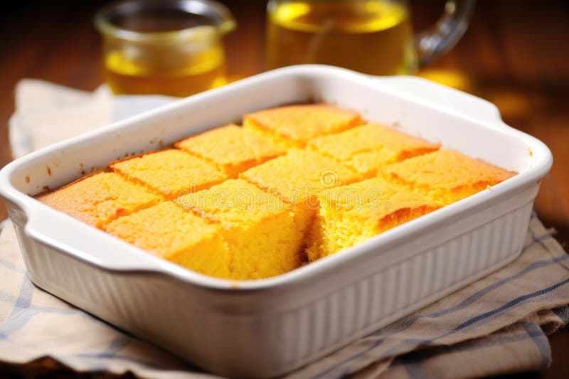 Quartered Cornbread in a Ceramic Baking Dish Stock Photo - Image of ...