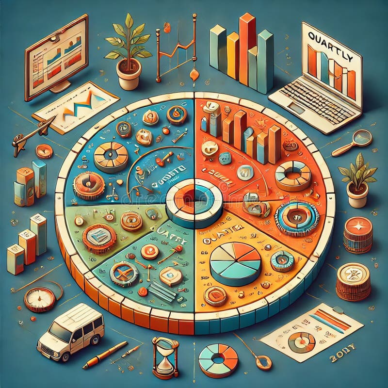 Quarterly Pie Chart a Pie Chart Divided into Four Sections with Stock ...