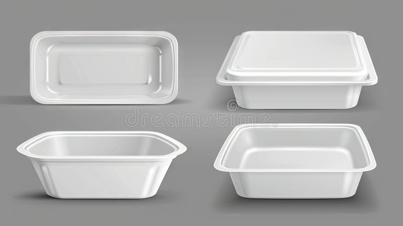 Quartet of Elegance: Four White Plastic Containers on Gray Stock Image ...