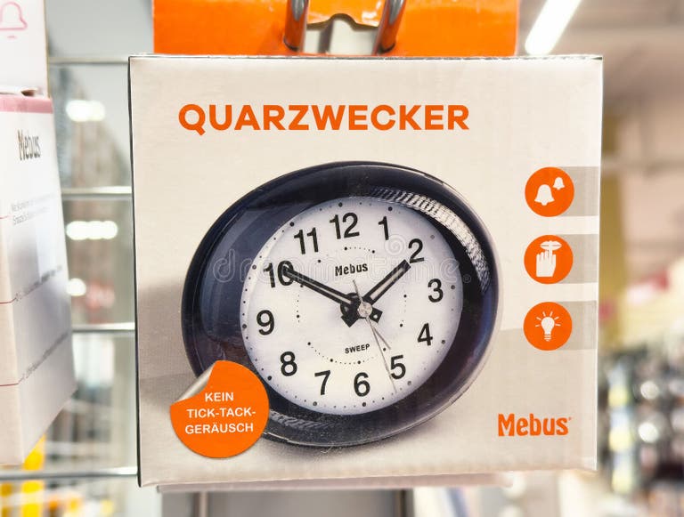 Quartz Alarm Clock Packaging with Black Analog Design and Silent Sweep ...