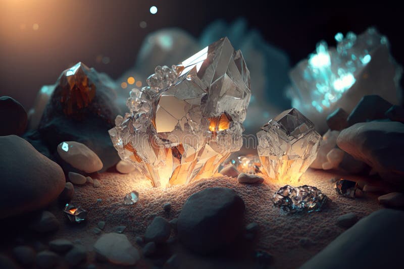 Quartz Crystal Cluster Stone. Light Environment with Many Cristals ...