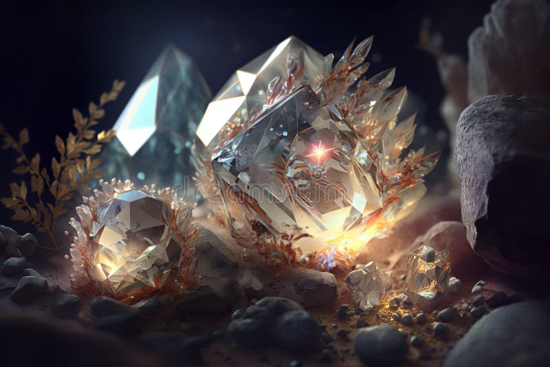 Quartz Crystal Cluster Stone. Light Environment with Many Cristals ...