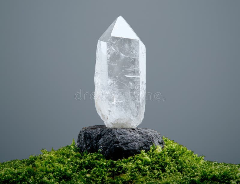 Quartz Crystal on Moss-covered Rock Stock Illustration - Illustration ...