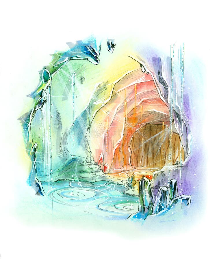 Quartz Crystal Mysterious Cave Explore Stock Illustration ...
