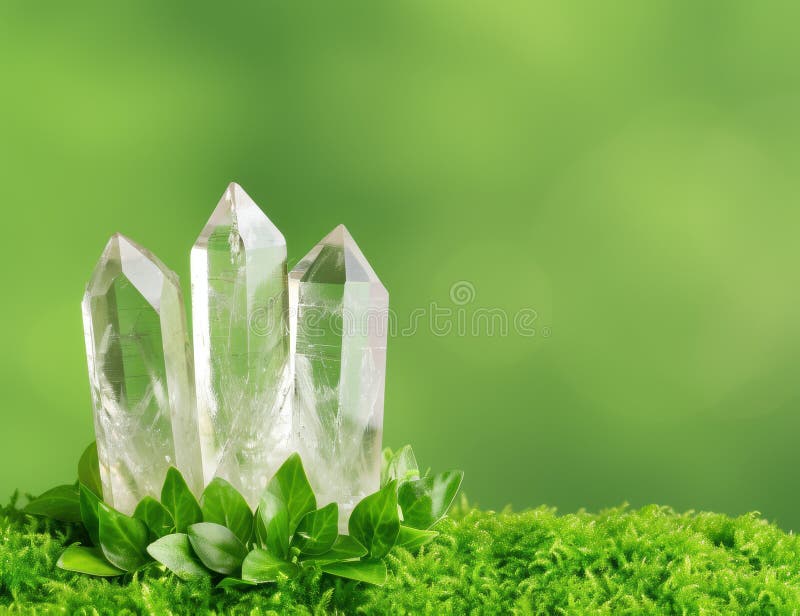Quartz Crystals on Green Moss Stock Illustration - Illustration of ...