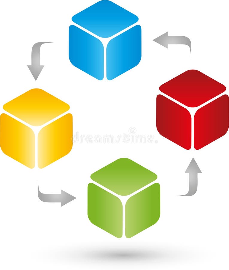 Quattro Cubi E Frecce, Internet E Logo Di Servizi Dell'it Illustrazione ...