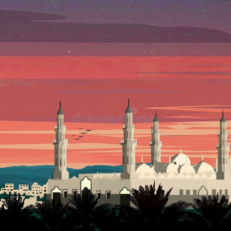 Quba Mosque of Medina stock vector. Illustration of graphic - 65094879