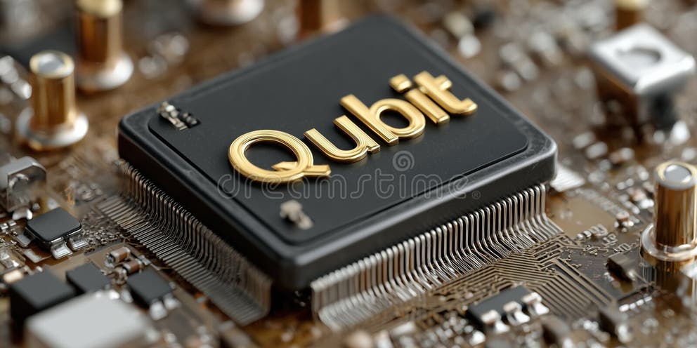 Qubit Quantum Chip Processor Technology Gold Closeup Futuristic Innovation Stock Illustration ...
