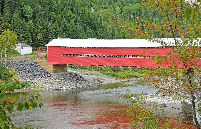 Quebec; Canada- June 25 2018 : a Red Covered Bridge on Matapedia River ...