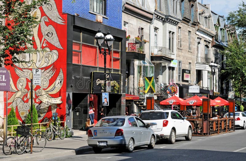 Quebec; Canada- June 25 2018 : Saint Denis Street in Montreal Editorial ...