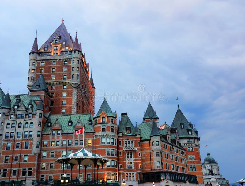 Quebec Chateau Frontenac at Sunset Stock Photo - Image of destination ...