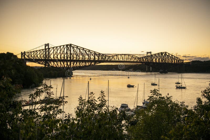 Quebec City Bridge in Canada on the Sunset Stock Photo - Image of ...