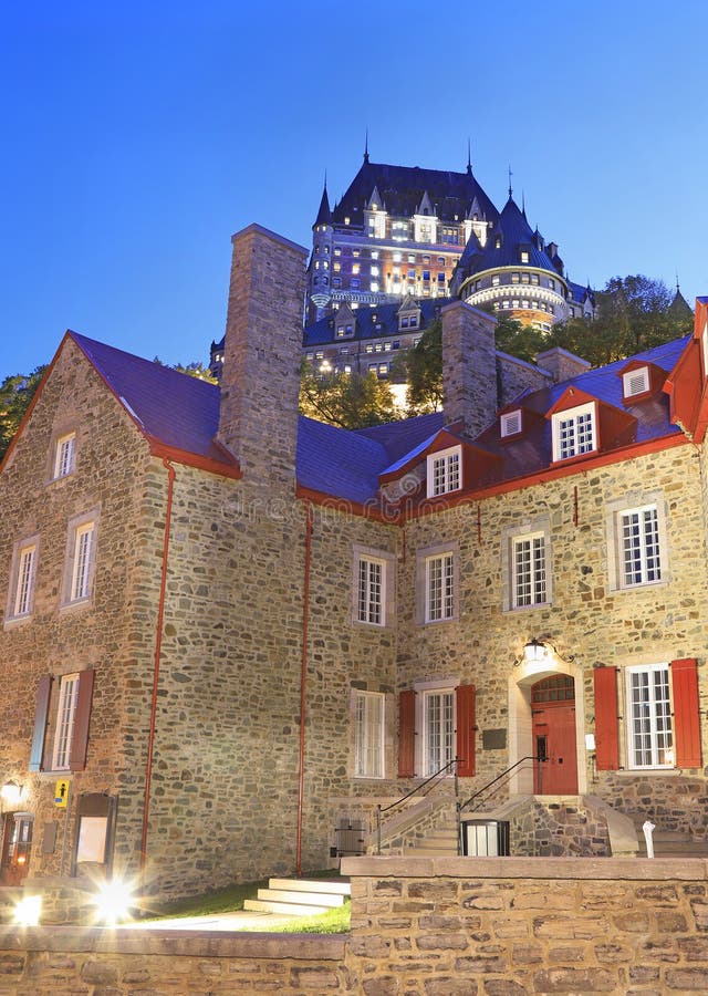 Quebec City Buildings Illuminated at Dusk Stock Photo - Image of ...
