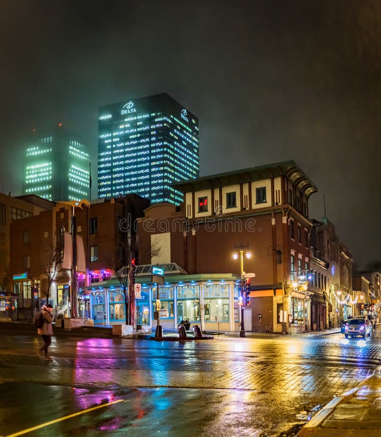 Quebec City at Night, Old Quebec City, Quebec, Canada Editorial ...