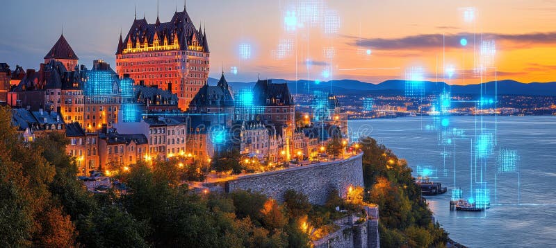 Quebec City. Old Architecture of Quebec in Digital Futuristic Style ...