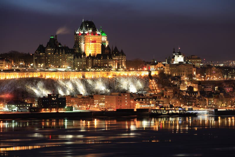 Quebec City Skyline at Night, Canada Stock Photo - Image of chateau ...