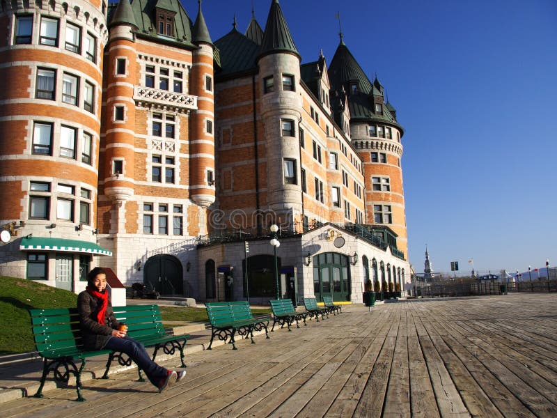 Quebec City tourist stock photo. Image of bench, frontenac - 10299992