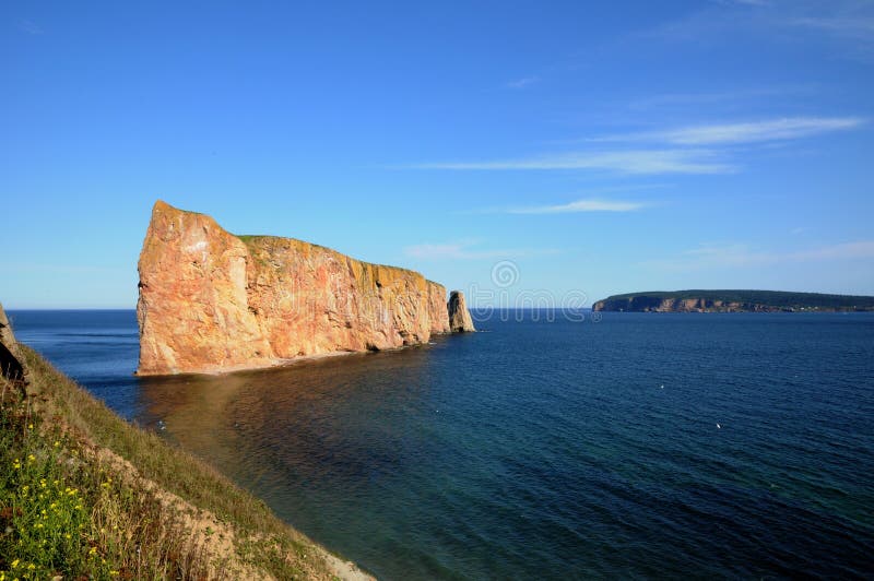 Quebec, Perce Rock in Gaspesie Stock Photo - Image of horizon ...