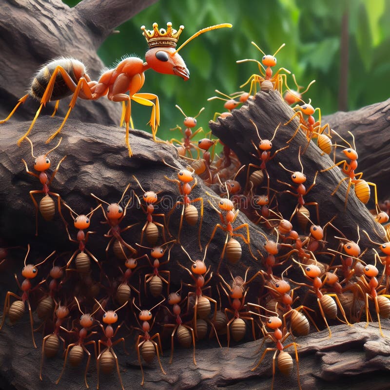 Queen Ant Order Her Subordinates To Follow Her Lead. Stock Illustration ...